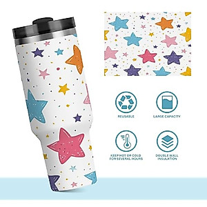 FRCSDIY Cartoon Stars Insulated Tumbler with Handle and Straw Lid,40oz Leakproof Stainless Steel Cup BPA-Free Water Bottle