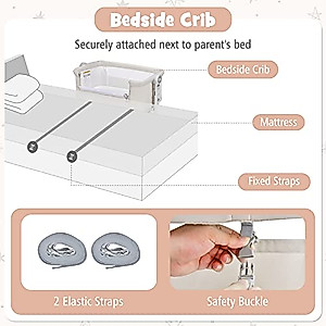 HONEY JOY Portable Baby Bassinet, 3-in-1 Bedside Sleeper Cradle w/Soft Mattress & Storage Basket, Newborn Infant Travel Crib w/ 7-Level Adjustable Height, 4 Lockable Wheels & Carry Bag (Beige)