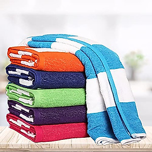 BolBom's, 6 Piece Beach Towel,100% Cotton Cabana Stripe Beach Towel,Oversize 30" x60” Quick Dry High Absorbent Towel for Beach,Travel,Swim,Pool,Yoga, Hotel,Parties,Guests & Perfect for Daily Use