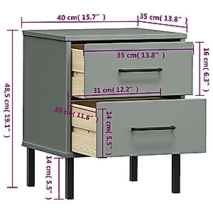 GOLINPEILO Wooden Bedside Cabinet with Metal Legs and 2 Drawers, Solid Wood NightStand End Side Table for Home Office, Gray 15.7"x13.8"x19.1"(B)