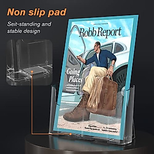 MaxGear Acrylic Brochure Holder 8.5x11 inches 2Pack, Acrylic Literature Holder Flyer Holder Pamphlet Holder Rack Card Holder Plastic Booklet Display Stand for Magazine with Clear Business Card Holder