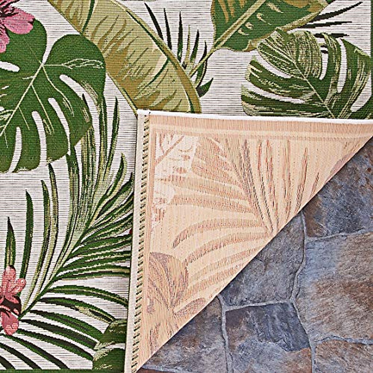 Couristan Dolce Flowering Fern Ivory-Hunter Green Indoor/Outdoor Area Rug, 5'3" x 7'6"