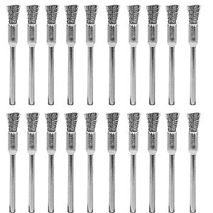20 pcs Steel Cleaning End Brushes Pen 1/5″(5mm) x 1/8″(3mm) Wire Brush Rust Paint Removal Bits Polishing Rotary Tools
