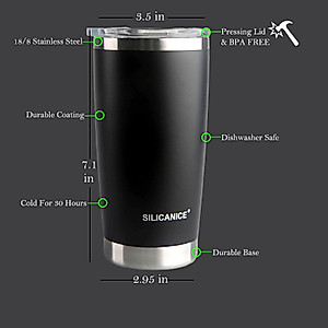 20 oz Black Stainless Steel Double Wall Vacuum Insulated Tumbler with Lid Of MacSlider - Dishwasher Safe & Spill Proof Travel Coffee Cup & Mug For Men - Durable Coating Scratch Resistant Outdoor