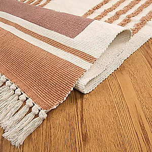 Ailsan Washable Kitchen Runner 2'x5', Cotton Handmade Runner Rugs with Tufted Design, Rainbow Boho Bathroom Rug Runner for Laundry Room Nursery Room Hallway Entrance