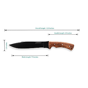 Perkin - Fixed Blade Hunting Knife - Black Carbon Steel Bushcraft Knife - 12.8 Inchs Full Tang Camping Survival Knife