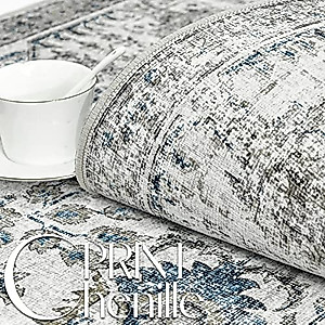 jinchan Area Rug 8x10 Vintage Rug Indoor Flodable Thin Rug Retro Accent Rug Distressed Carpet Blue Multi Floral Print Mat Country Boho Rug Non Slip Kitchen Bedroom Living Room Dining Room Office