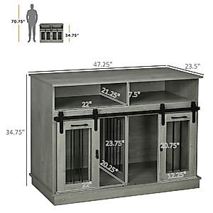 PawHut Dog Crate Furniture for Large Dogs or Double Dog Kennel for Small Dogs with Shelves, Sliding Doors, 47" x 23.5" x 35", Gray