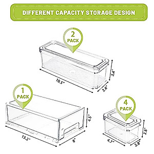 Moretoes 7pcs Rrifgerator Organizer Bins and Drawer Set, Clear Fridge Organization Box with Lids Stackable Fridge Drawer BPA-Free for Food Fruit Vegetable Drinks Kitchen