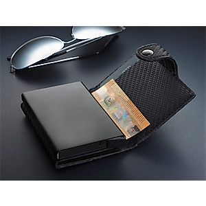 PULARYS Mini Wallet CARBON - Card Case Made of Carbon Eco-Leather - RFID blocking - Size: 7.5 x 9.5 x 2.5 cm - Space for up to 9 Cards - One Note Compartment Secured with Snap Closure