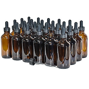(Pack of 24) 4 oz. Amber Boston Round with Black Glass Dropper