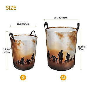 Laundry Basket,Zombies Dead Men Walking Body In The Doom Mist At Night Sky Haunted Theme,Large Canvas Fabric Lightweight Storage Basket/Toy Organizer/Dirty Clothes Collapsible Waterproof For College Dorms-Large