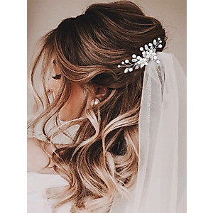Catery Flower Bride Wedding Hair Comb Pearl Crystal Side Combs Leaf Bridal Hair Piece Clips Hair Accessories for Women and Girls
