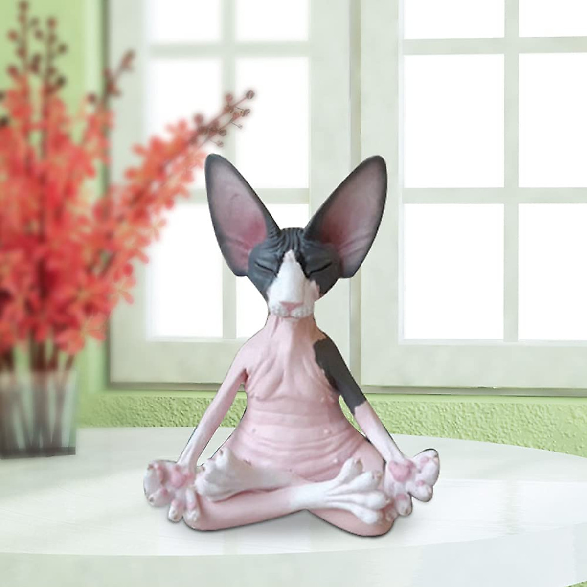 Cat Figurines Home Decor, Resin Sculpture Buddha Meditation Statue Knick Knacks Yoga Animal Cats Model Art Sculpture Micro Landscape Decoration for Garden Home Office Cat Lovers (Flower)