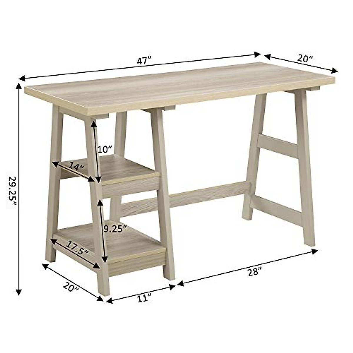 Convenience Concepts Designs2Go Trestle Shelves Desk, 47"L x 20.25"W x 29.25"H, Weathered White
