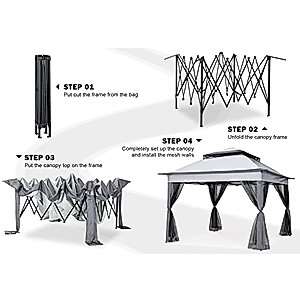 COOSHADE 11x11Ft Easy Pop Up Gazebo Tent Instant Outdoor Canopy Shelter with Mosquito Netting Walls(Dark Grey)