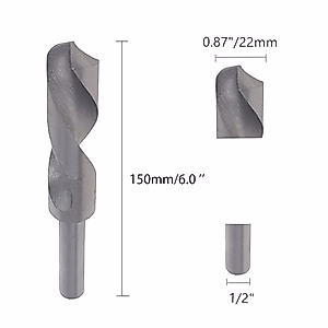 Auniwaig 1/2" Reduced Shank Drill Bit, 22mm High Speed Steel HSS Drill Bit for Stainless Steel, Alloy Metal, Plastic Wood