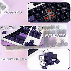JOLINTAL 129 Keys Japanese Purple Keycaps, Custom Cherry Profile Keycaps, PBT Purple Keycaps Set, Dye Sublimation Mystery Cherry MX Switch Keycaps for Mechanical Keyboard (First Love)