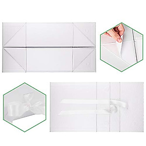 WRAPAHOLIC 2Pcs White Gift Box with Satin Ribbon, 8x8x4 Inches Collapsible Gift Box with Magnetic Closure for Party, Wedding, Gift Wrap, Bridesmaid Proposal, Storage