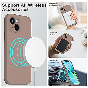 DEENAKIN for iPhone 13 Mini Case Silicone with Screen Protector - [Compatible with MagSafe] - Camera Protection - Slim Fit Protective Magnetic Phone Cover 5.4" for Men Women Girls - Light Brown