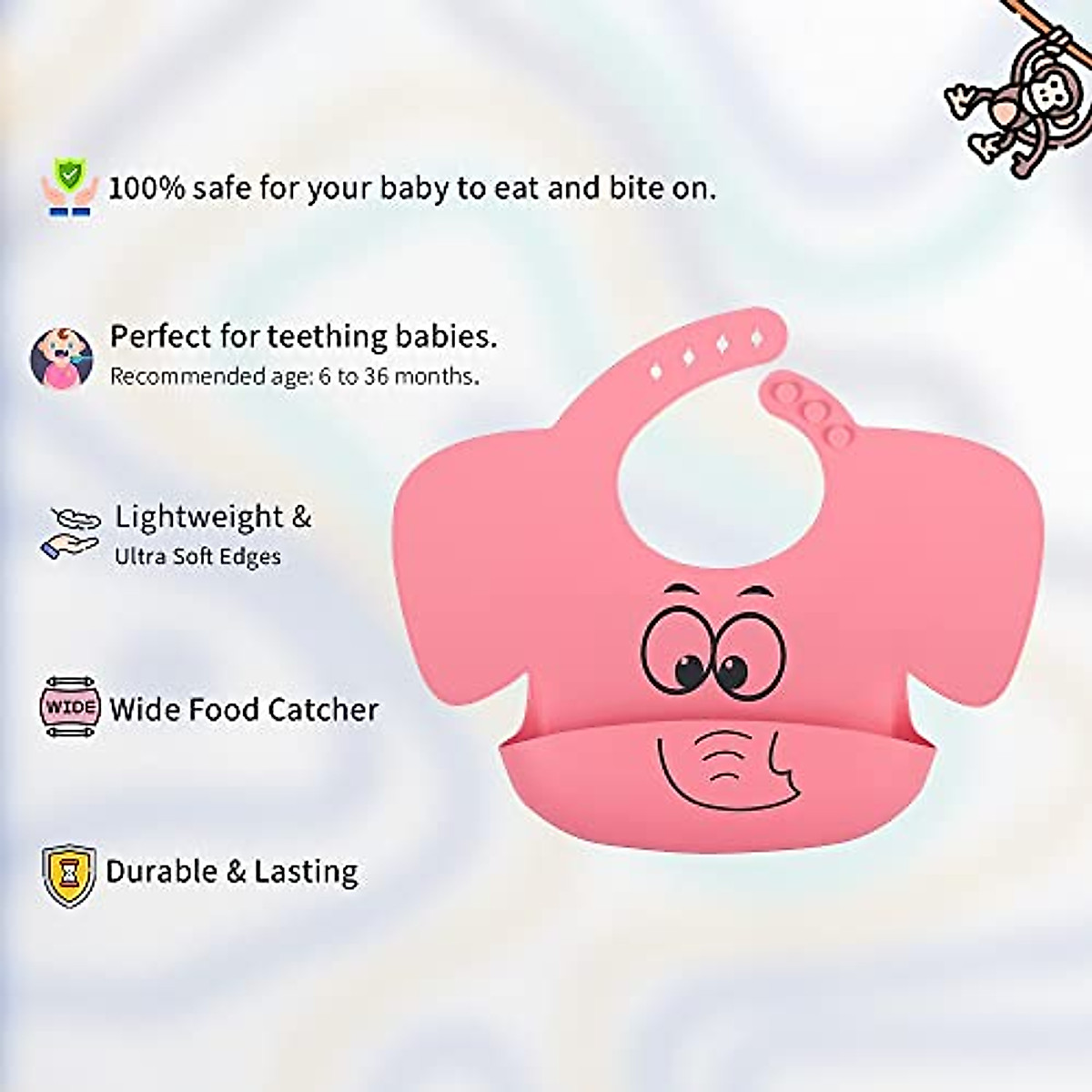 Elephant Silicone Bibs for Babies(2-Pack) Waterproof Bibs,Silicone Bibs with Food Catcher,Baby Bibs for Boy,Baby Girl Bibs (pink)