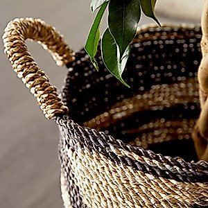 Deco 79 Seagrass Handmade Two Toned Storage Basket with Handles, Set of 3 18", 17", 16"H, Black