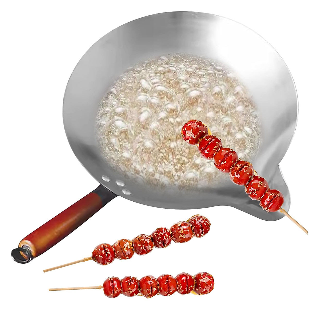 CurcKua Candy Melting Pot Candy Melter with V Spout Cast Iron Wok with Heat Resistant Handle Stainless Steel Tanghulu Sugar Dipping Pan Candy Melter Pot Tanghulu Pot