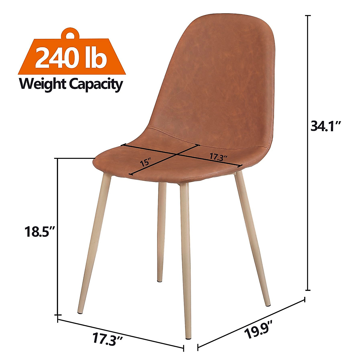 SUPER DEAL Kitchen Chairs Set of 2 Modern PU Leather Cushion Seat Mid Century Dining Chairs Side Chairs with Heavy Duty Wood Legs for Living Room Dining Room, Brown