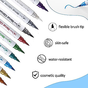 Ponhey Temporary Tattoo Markers, 10 Body Markers + 67 Large Tattoo Stencils for Kids and Adults, Skin-safe and Coloured Ink Double-ended Tattoo Pens Make Bold and Fine Lines for Body and Facial Art