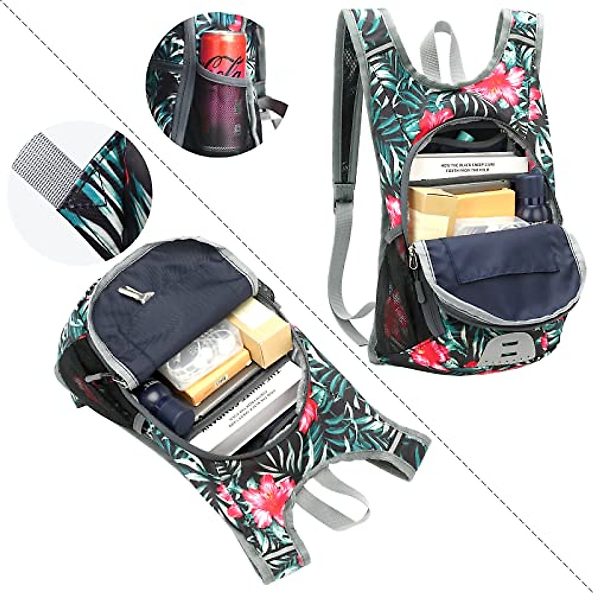 WEREWOLVES 10L Small Hiking Backpack, Lightweight Foldable Packable Casual Outdoor Travel Daypack (A5-flower, 10L)