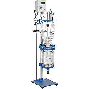 VEVOR Jacketed Reactor 5L Laboratory Glass Reactor, Jacketed Glass Reactor, Chemical Reaction Vessel, Lab Jacketed Reactor, Reaction Vessel Chemistry, with Digital Display, for Reaction Distillation