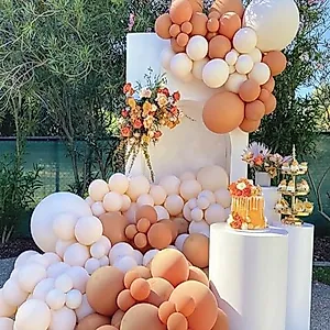RUBFAC 144pcs Caramel Balloons Arch Garland Kit, 18/12/5 Inch Retro Cocoa Brown Sand White and Nude Latex Balloons for Baby Shower Birthday Wedding Fall Party Decorations