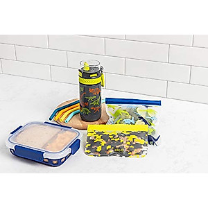 Ello Sammie Plastic Divided Kids Food Storage Container, 4 Cup, Touchdown Blue