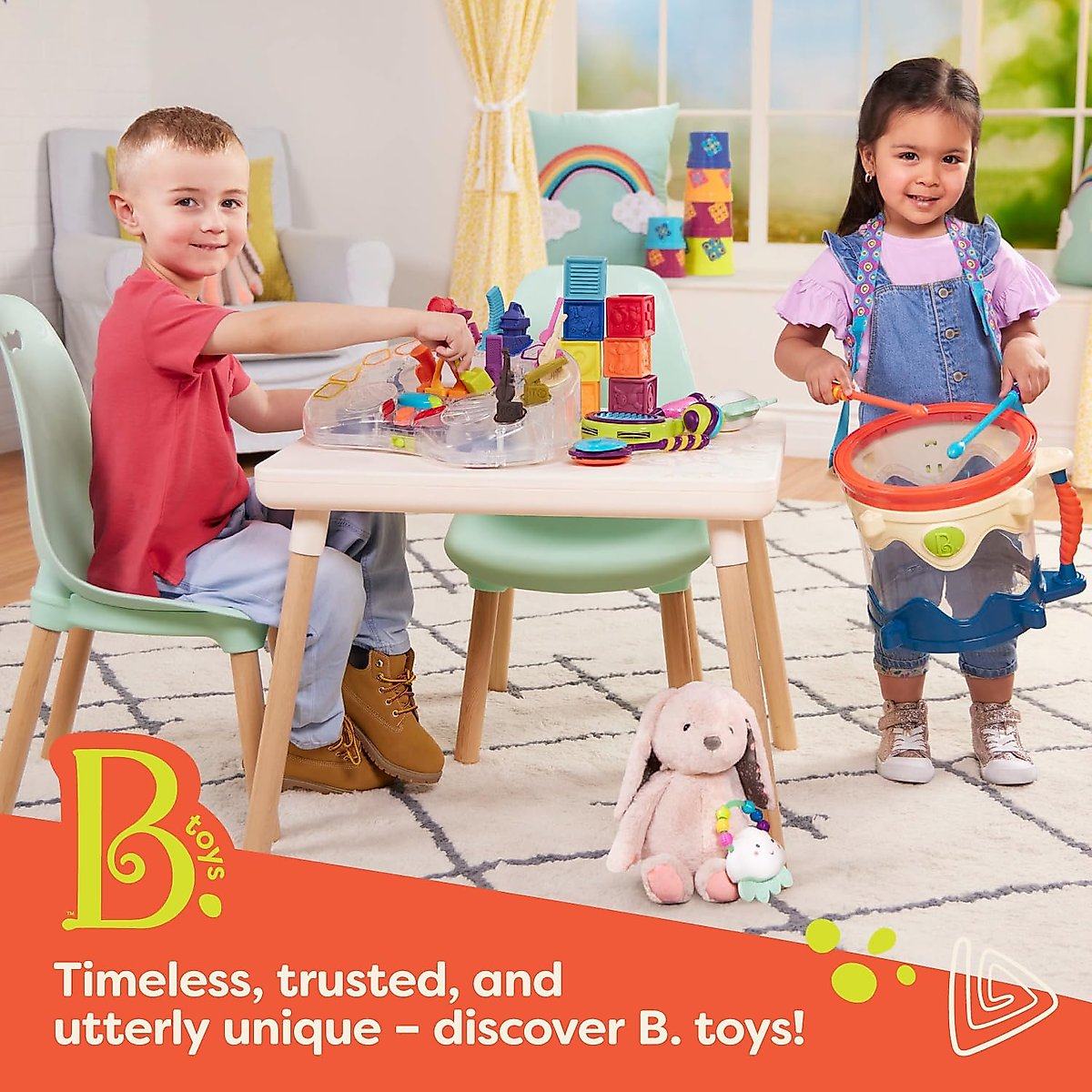 B. toys- Bristle Block Spinaroos - Creative Building Block Playset- 75 pcs- The Official Bristle Blocks - Toy Building Blocks for Toddlers