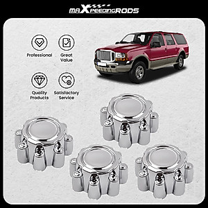 maXpeedingrods 4pcs Chrome Wheel Center Hub Caps 8 Lug for Ford F250 F350 Super Duty 1999 2000 2001 2002 2003 2004 2005 for Ford Excursion 2000-2005, 8.4 inch Cap for 16"& 18" Wheel Pickup 2-Door 5.4L