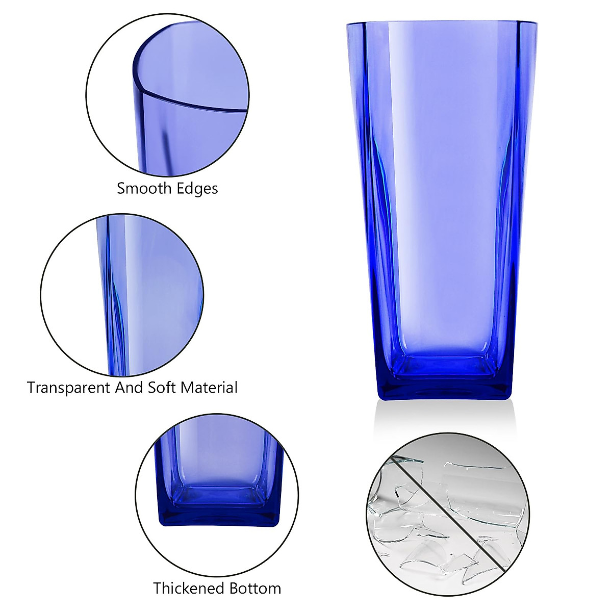 20 Ounce Square Drinking Glasses Set of 8 with Cleaning Brush, Plastic Tumblers Shatterproof Everyday Glassware Sets, Kid Milk Non Breakable Cups, Perfect for Parties, Birthdays, Giftable