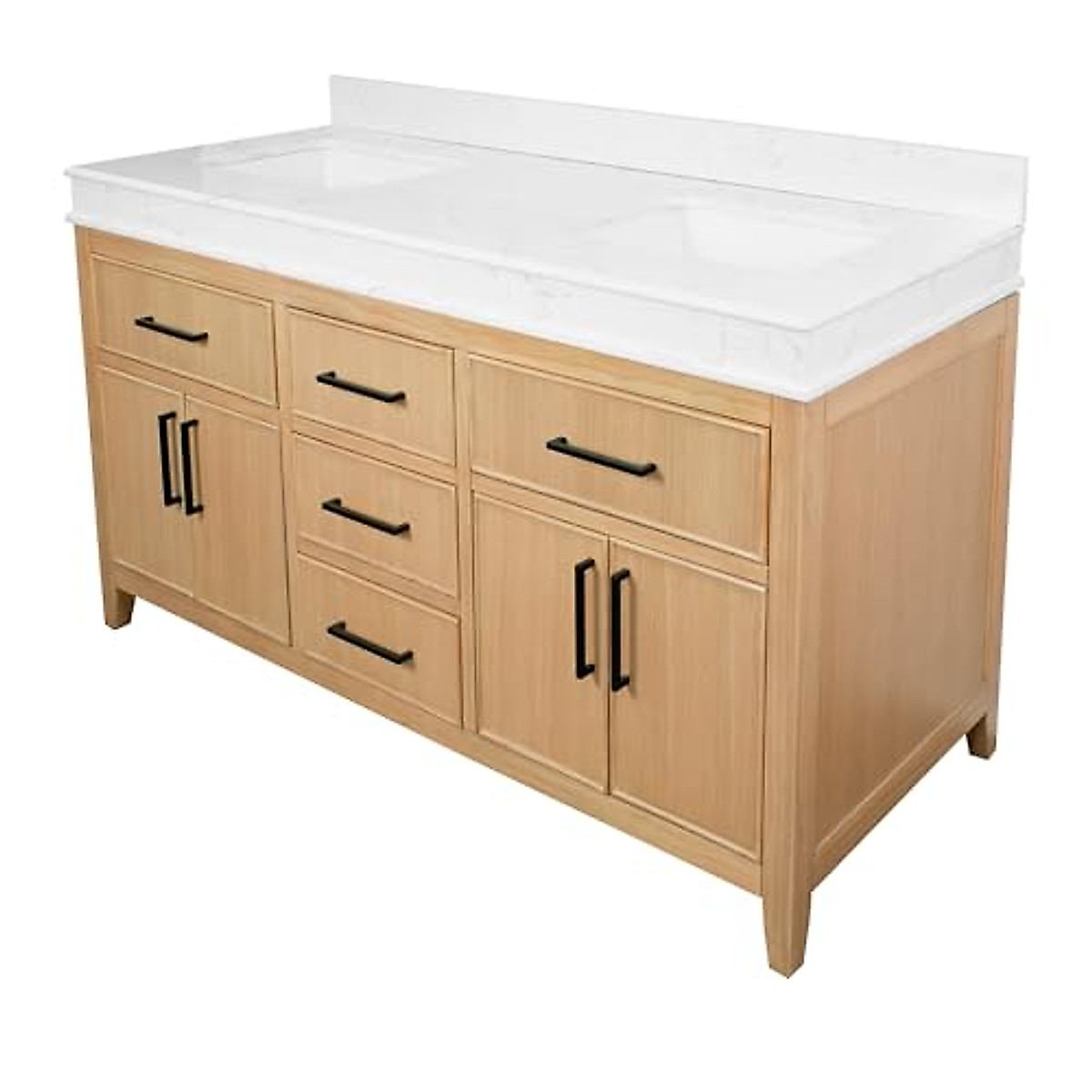 Kitchen Bath Collection Kensington 60-inch Double Bathroom Vanity (Engineered Marble/Blonde): Includes Blonde Cabinet with Engineered Marble Countertop and White Ceramic Sinks