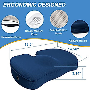 HONGJING Massage Seat Cushion for Pressure Relief, Memory Foam Office Chair Cushions for Long Sitting, Butt Pillow with Massaging, Great for Sciatica, Coccyx and Tailbone Pain Relief (Blue)