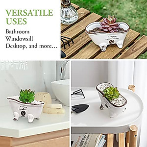 MyGift 6-Inch White Ceramic Indoor Plant Pot, Claw Foot Bathtub Mini Succulent Planter Pot, Petite French Country Bathroom Decor Soap Dish