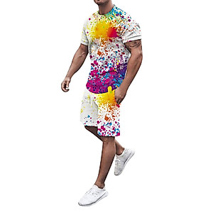 Men 2 Piece Outfits Summer Casual Crew Neck Muscle Short Sleeve Tee Shirts and Classic Fit Sport Shorts Set Tracksuit