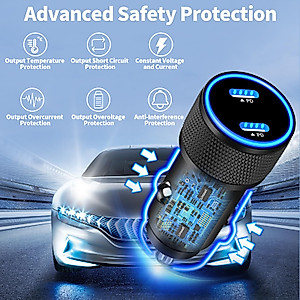 【MFi Certified】iPhone 15 Fast Car Charger, Linocell 72W Dual PD Car Power Cigarette Lighter USB-C Fast Car Charge Adapter+2Pack Type-C Braided Cable for iPhone 15/15 Pro/iPad Pro/Galaxy S24/S23/Pixel