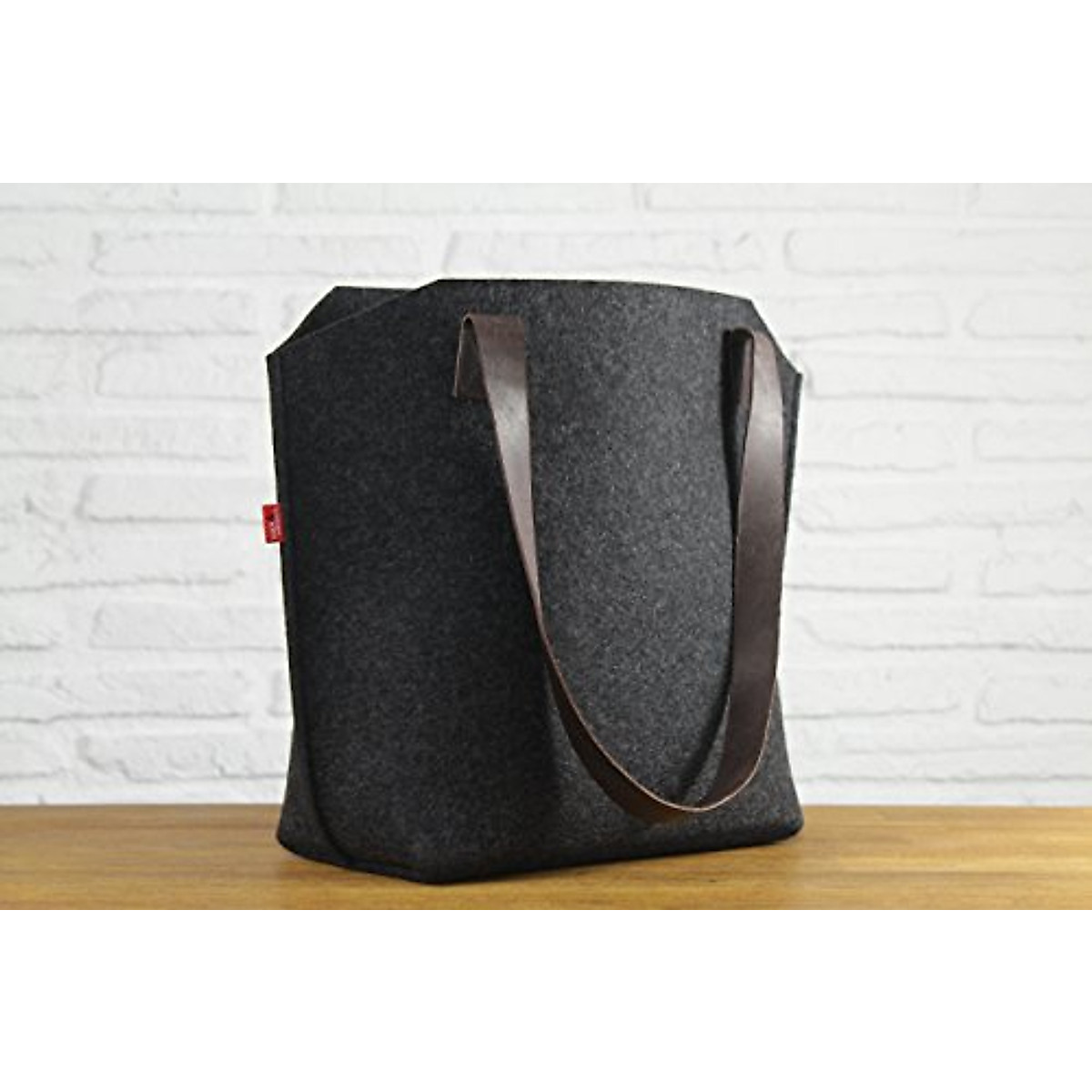 Pack & Smooch York Carryall Tote Bag for Women - Made with 100% Merino Wool and Vegetable Tanned Leather Strap (Dark Grey/Dark Brown)