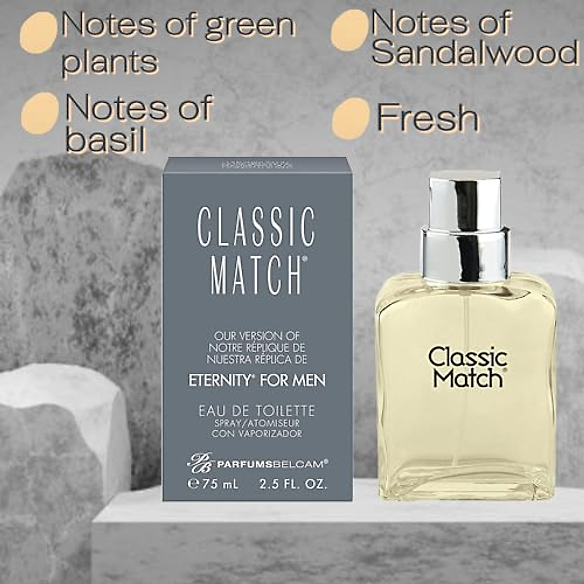 PB ParfumsBelcam Classic Match CM Eau De Toilette Spray, Our Version of Eternity for men, 2.5 Fl Oz