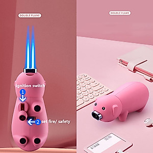 Jnfire Torch Lighter Butane Refillable, Windproof Large Pig Double Jet Flame Adjustable for Cooking Creme Brulee, BBQ and Desserts Baking Outdoor Camping Hiking (Butane Not Included)