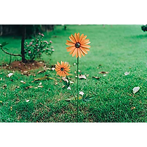 haitiangarden Sunflower Wind Spinner, Metal Yard Art Windmill with 2 Spinning Flowers, Decorative Sunflower Garden Stake for Lawn Patio Pathway