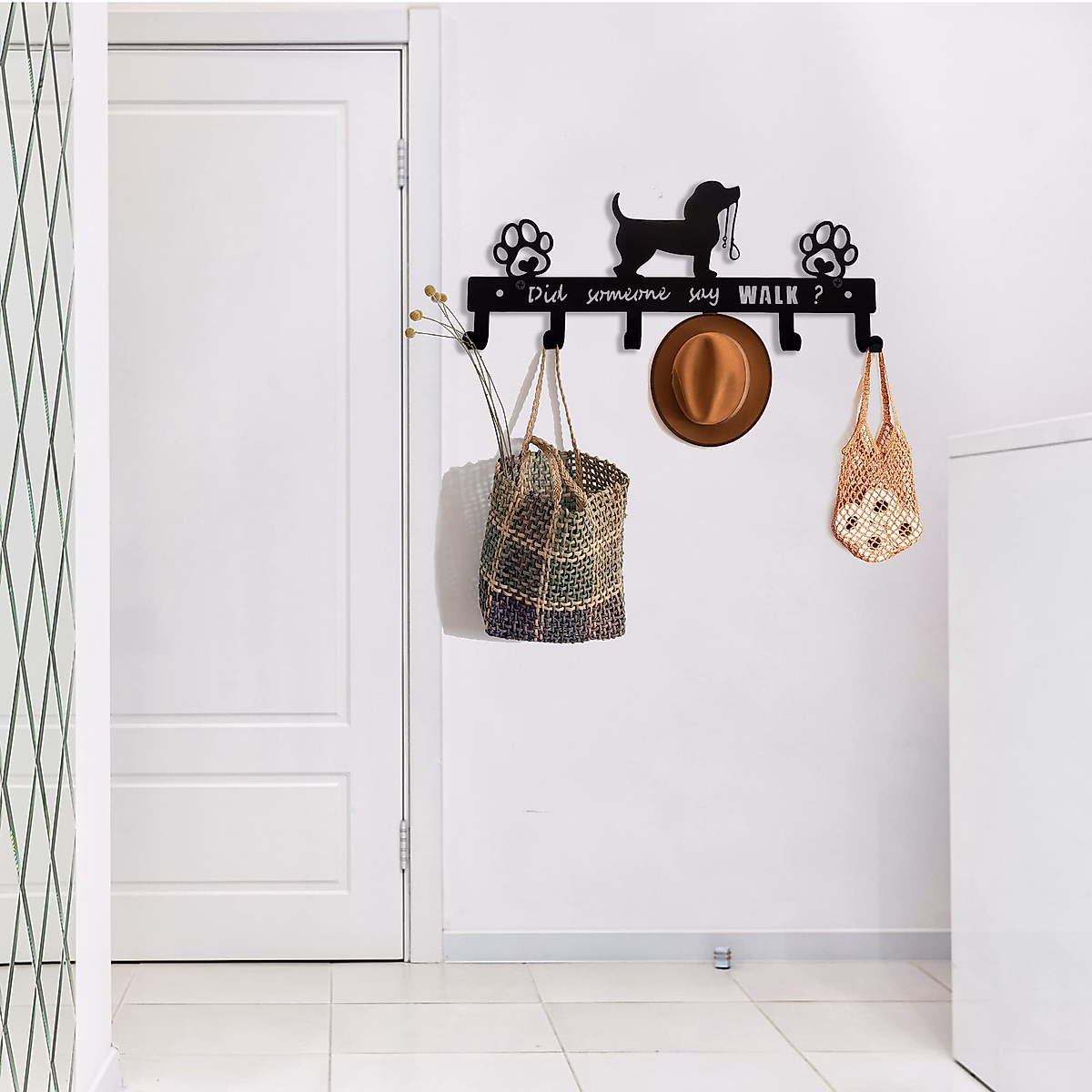 Dog Leash Holder for Wall, Dog Stuff Storage Organizer and Key Holder Wall Mount with Did Someone Say Walk - Dog Leash Dog Stuff Key Organizer Wall for Entryway Farmhouse