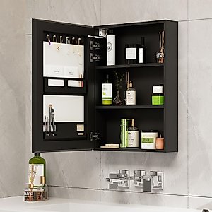 Mepplzian Black Medicine Cabinet with Mirror,Lighted Medicine Cabinet with Light,Led Medicine Cabinet Mirror,Mirrored Black Medicine Cabinets for Bathroom Wall Mounted, 20 x 28 Inch