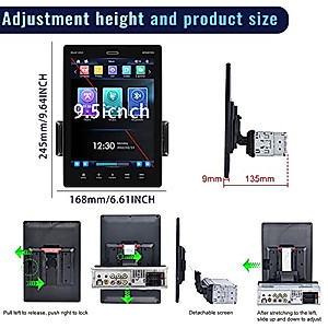 Single Din Car Stereo with Apple Carplay Android Auto,9.5 Inch Capacitive Rotatable Touch Screen Car Radio with Mirror Link,Bluetooth,FM Radio,Car Multimedia Player Support AUX/USB/TF+Backup Camera
