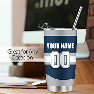 Custom Dallas Tumbler 20oz Stainless Steel with Lid & Straw Personalized Football Fans Gifts for Women Men Coffee Travel Insulated Mug Cup Add Name Number