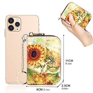 APHISON RFID Credit Card Holder Wallets for Women Leather Zipper Card Case for Ladies Keychain Wallet